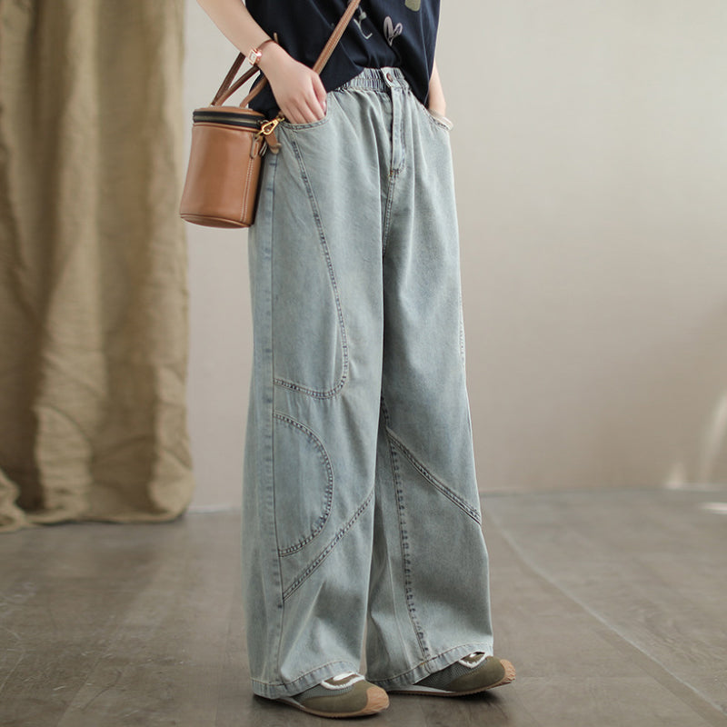 Quần baggy denim lưng thun khuy cài ống đứng - Q172 – kamaka.vn